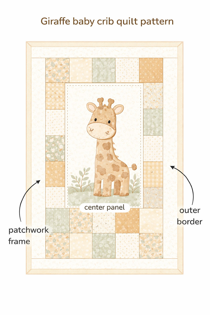Giraffe Baby Crib Quilt Pattern: Simple Patchwork Layout for Beginners