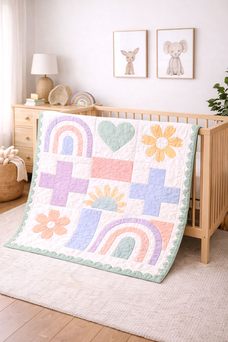 Modern Rainbow Crib Quilt Pattern Beginner Friendly Design